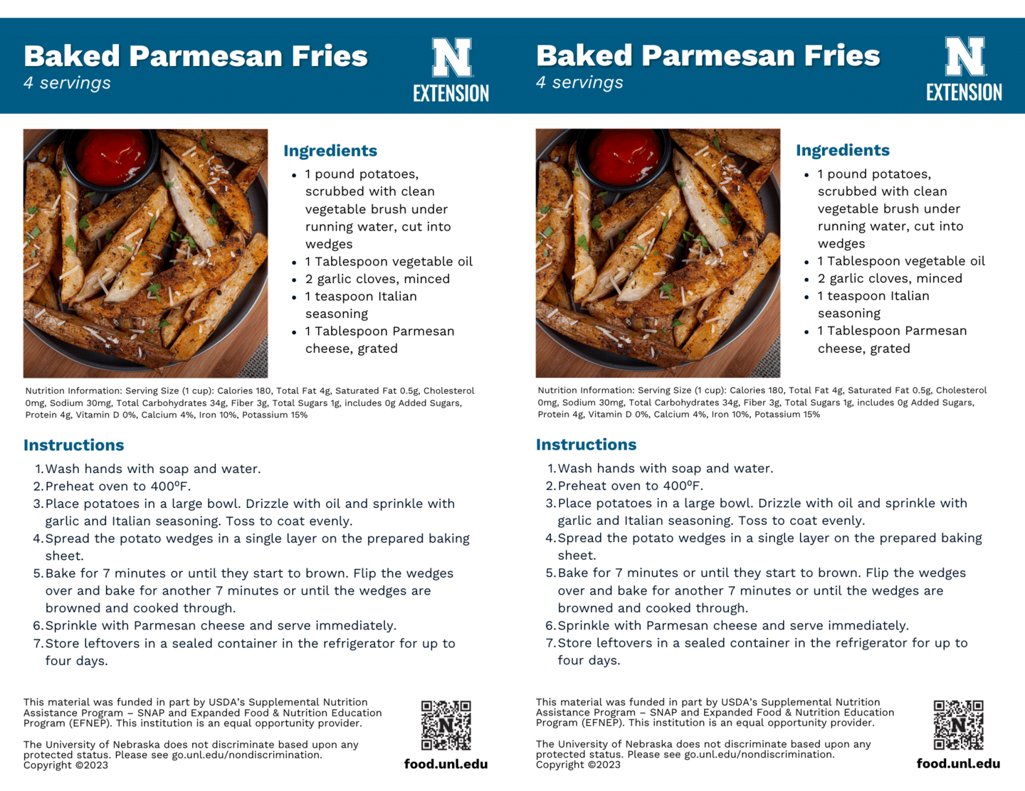 Handout - Potatoes - Baked Parmesan Fries Recipes | UNL Food | Nebraska