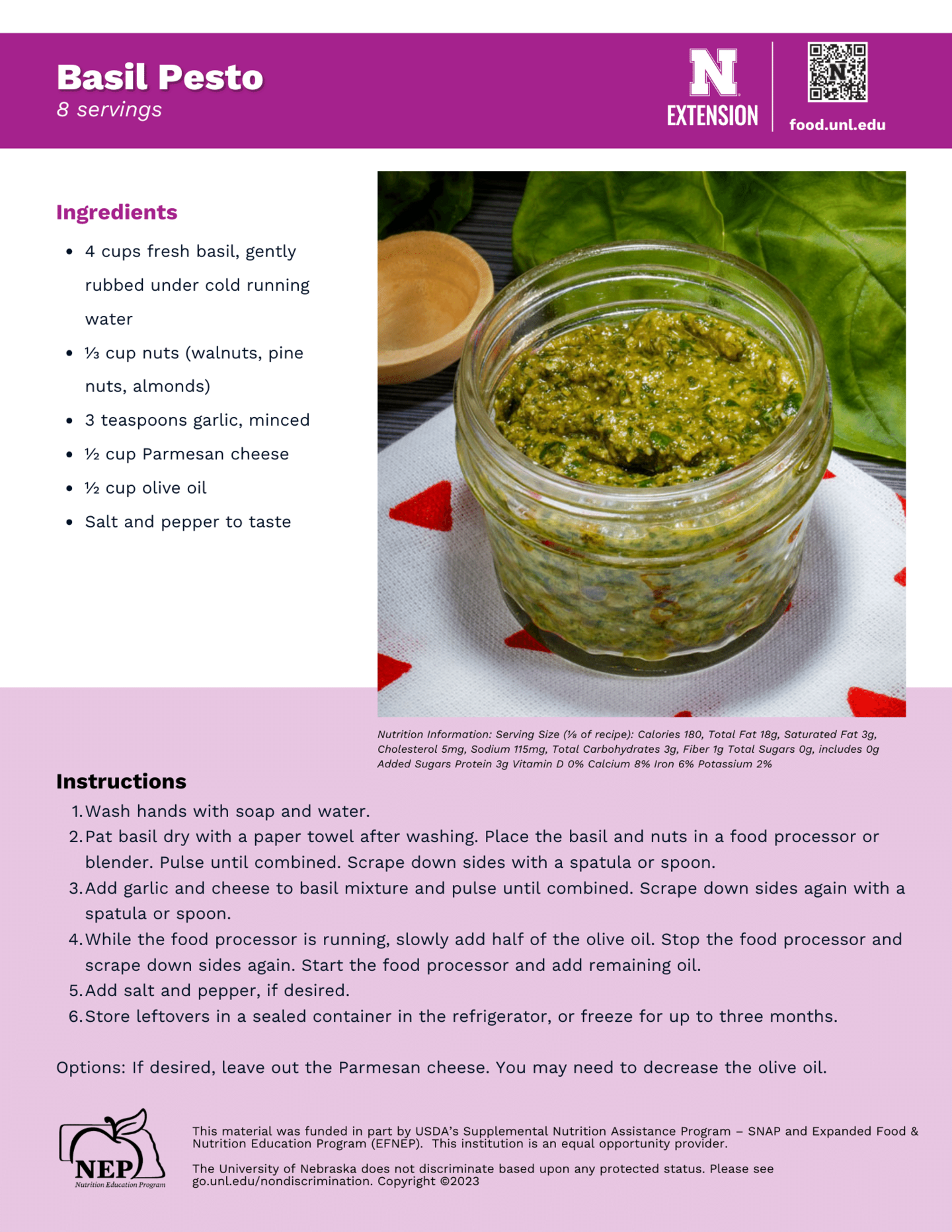 Handout - Fresh Herbs - Basil Pesto Recipe | UNL Food | Nebraska