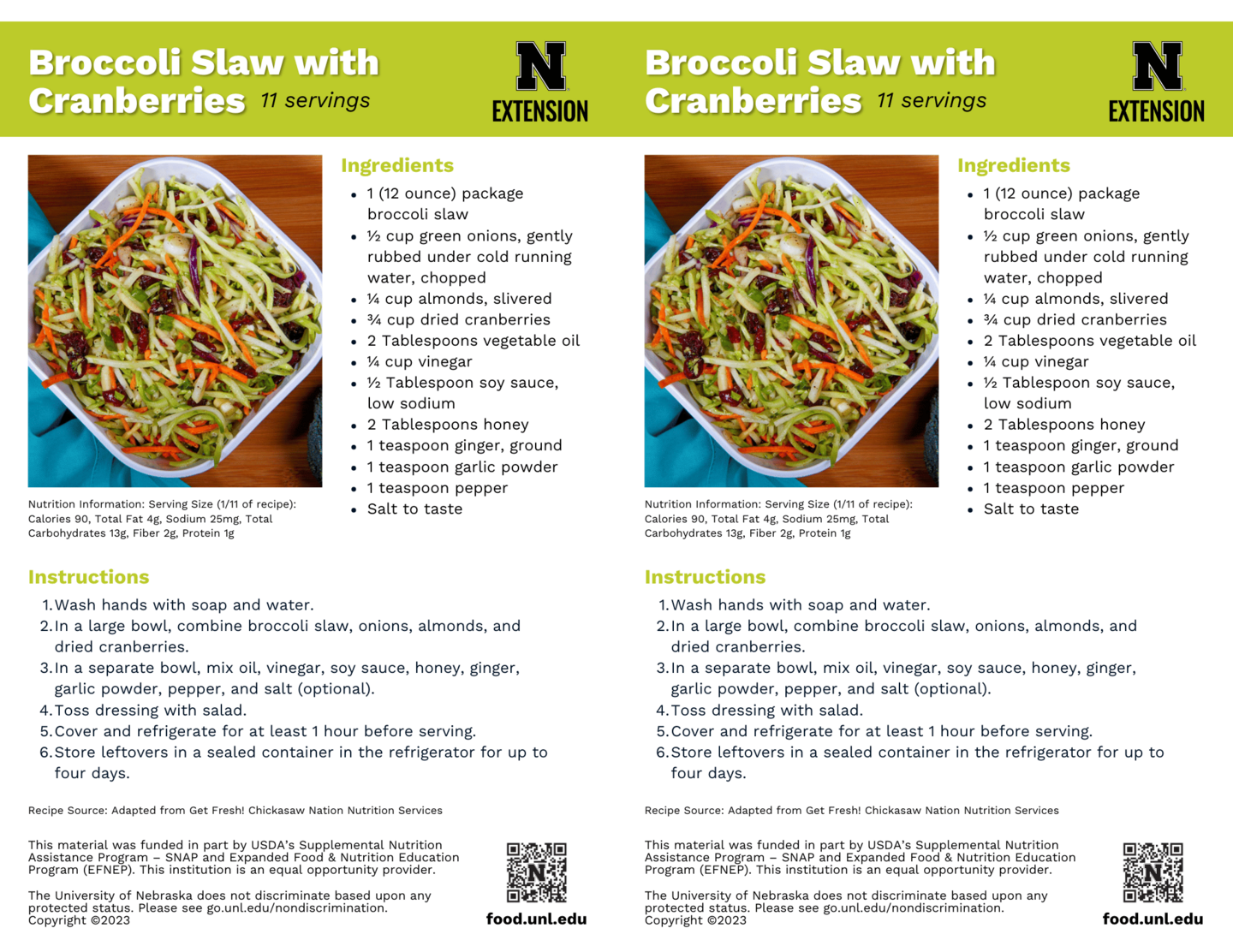 Handout - Broccoli - Broccoli Slaw with Cranberries Recipes | UNL Food ...
