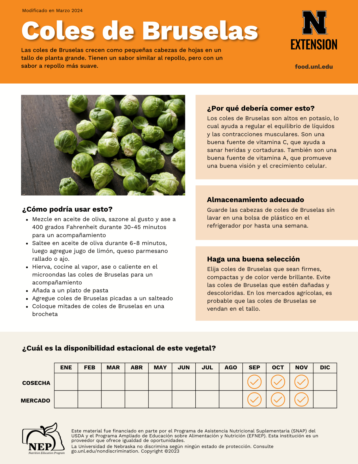 Handout - Brussels Sprouts - Spanish | UNL Food | Nebraska