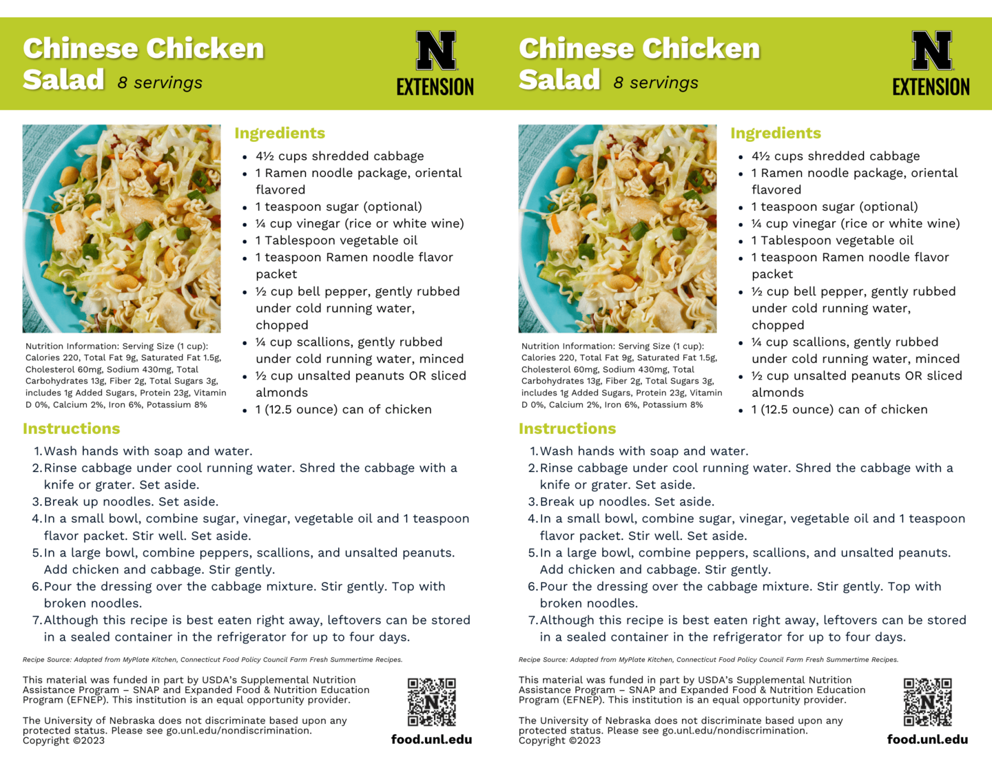 Handout - Cabbage - Chinese Chicken Salad Recipes | UNL Food | Nebraska