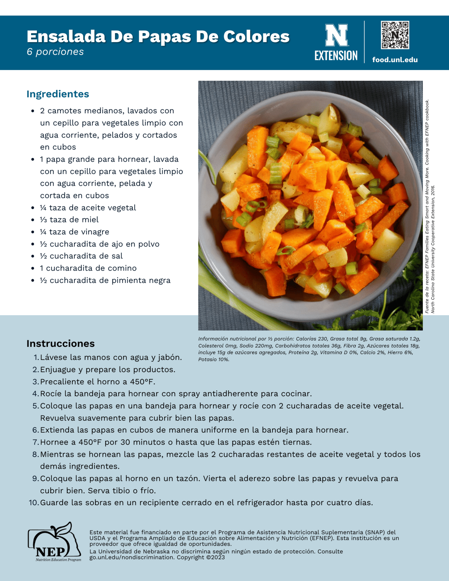 Handout - Sweet Potatoes - Spanish - Colorful Potato Salad Recipe | UNL ...