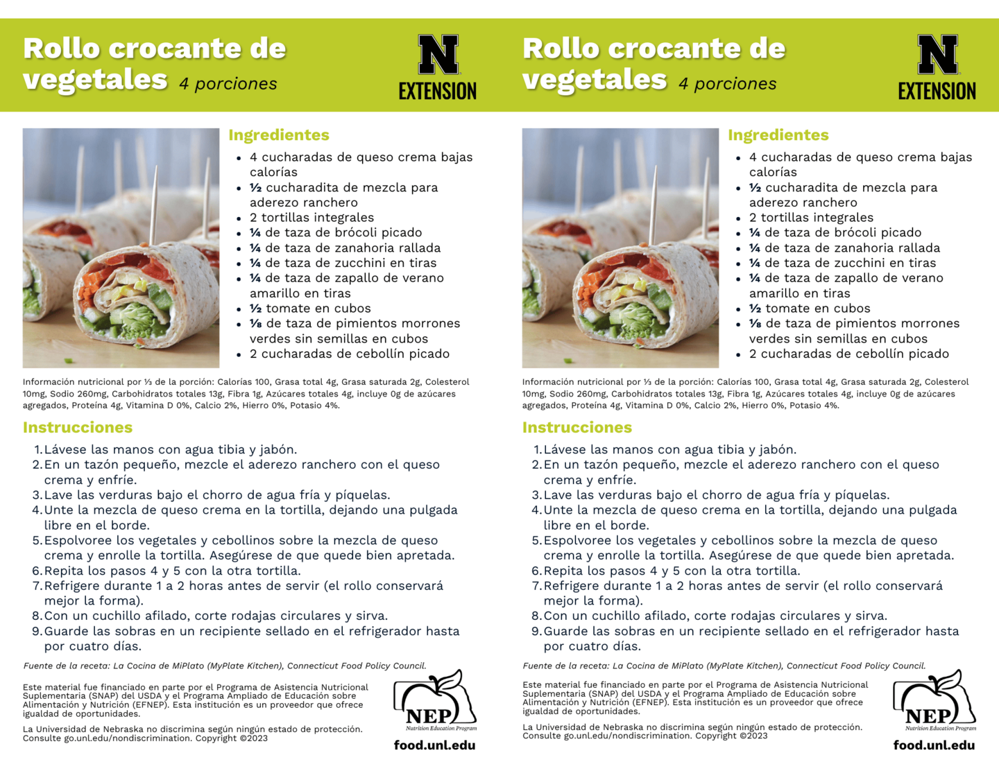 Handout - Bell Peppers - Spanish - Crunchy Vegetable Wraps Recipes ...