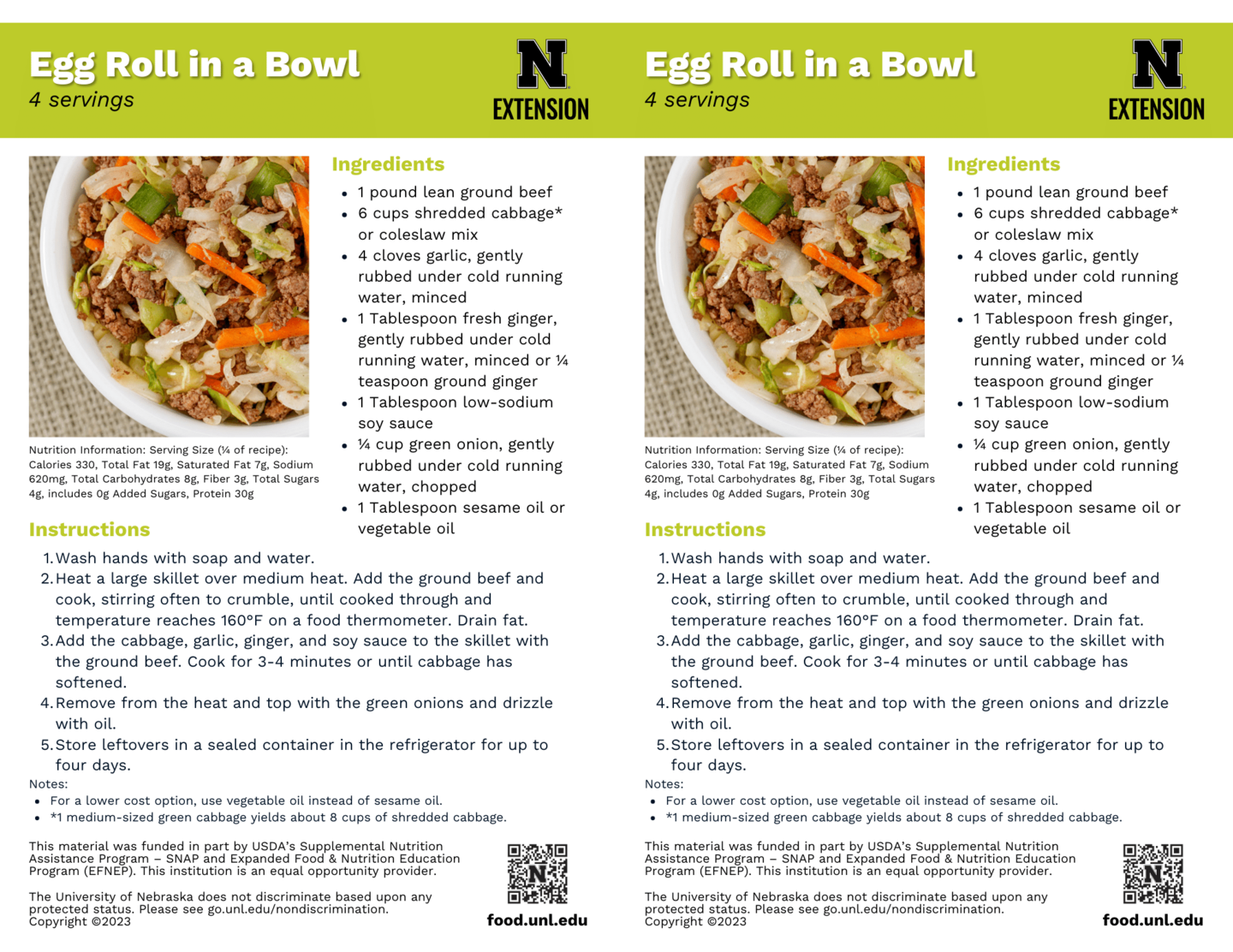 Handout - Cabbage - Egg Roll in a Bowl Recipes | UNL Food | Nebraska