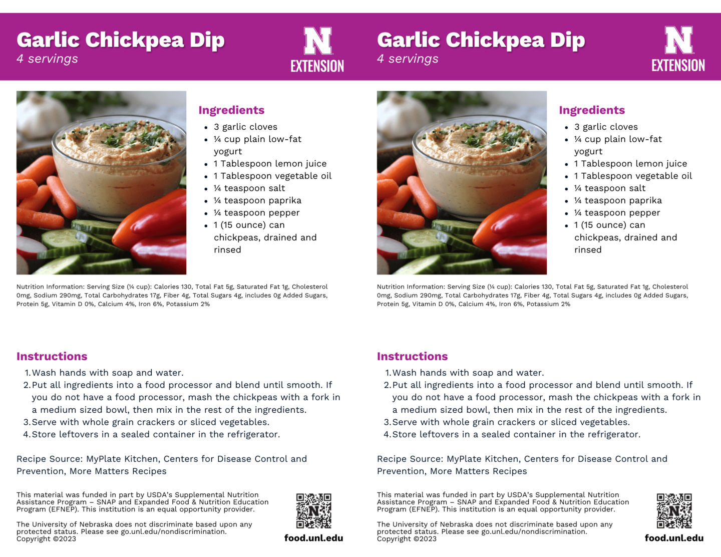 Handout - Fresh Herbs - Garlic Chickpea Dip Recipes | UNL Food | Nebraska