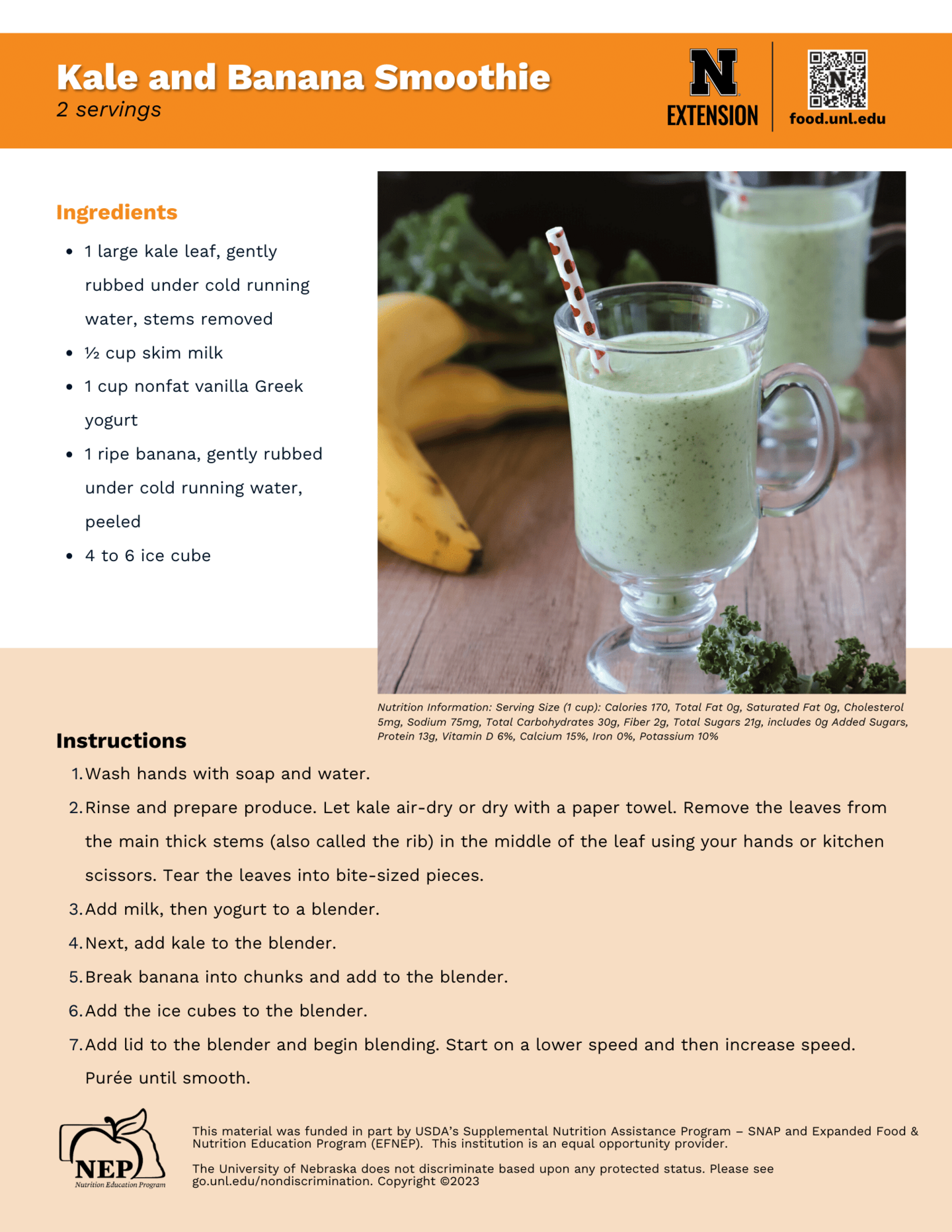 Handout - Kale - Kale and Banana Smoothie Recipe | UNL Food | Nebraska