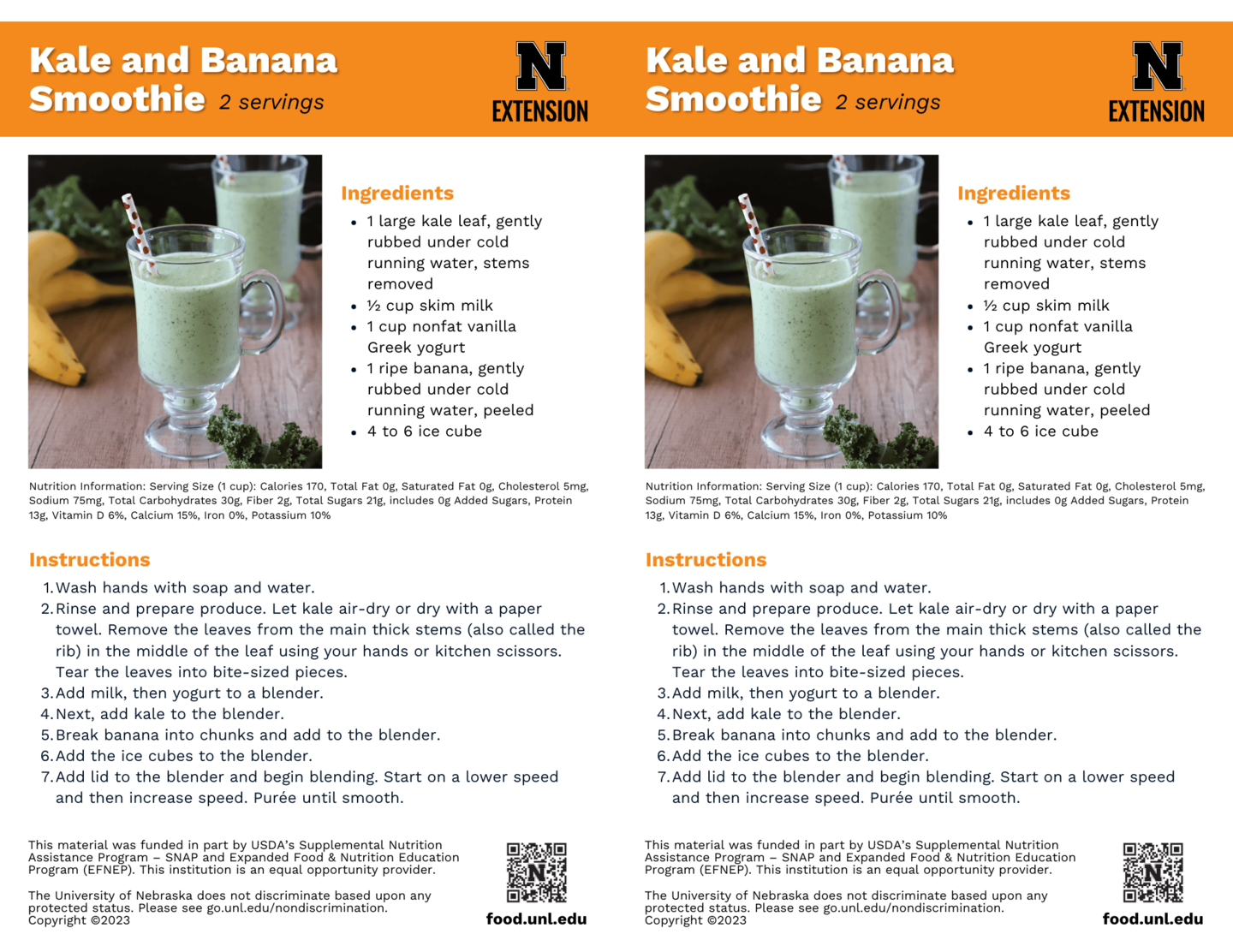 Handout - Kale - Kale and Banana Smoothie Recipes | UNL Food | Nebraska