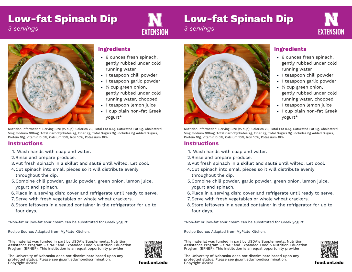 Handout - Spinach - Low Fat Spinach Dip Recipes | UNL Food | Nebraska