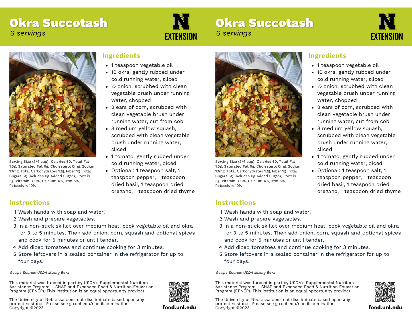 Handout - Okra - Okra Succotash Recipes | UNL Food | Nebraska