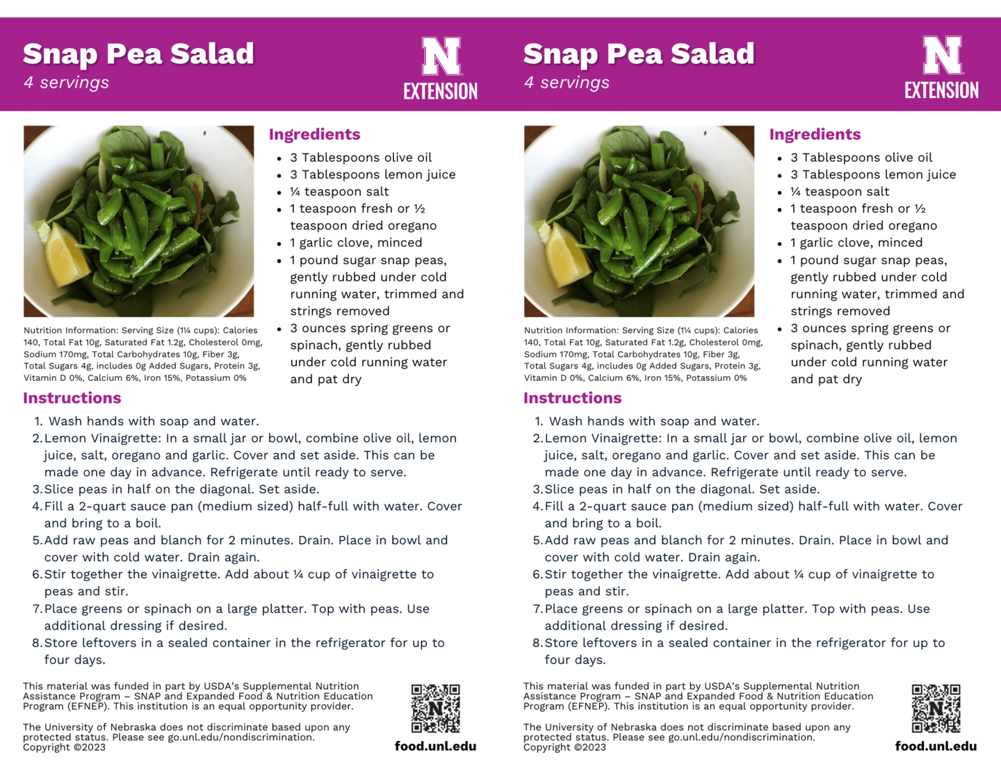 Handout - Snap Peas - Snap Pea Salad Recipes | UNL Food | Nebraska