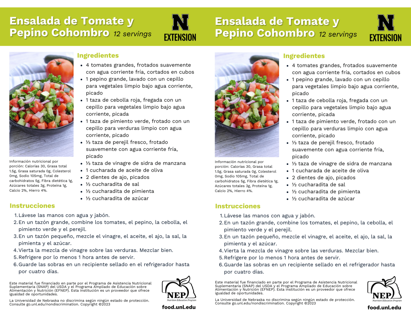 Handout - Tomatoes - Spanish - Tomato and Cucumber Salad Recipes | UNL ...