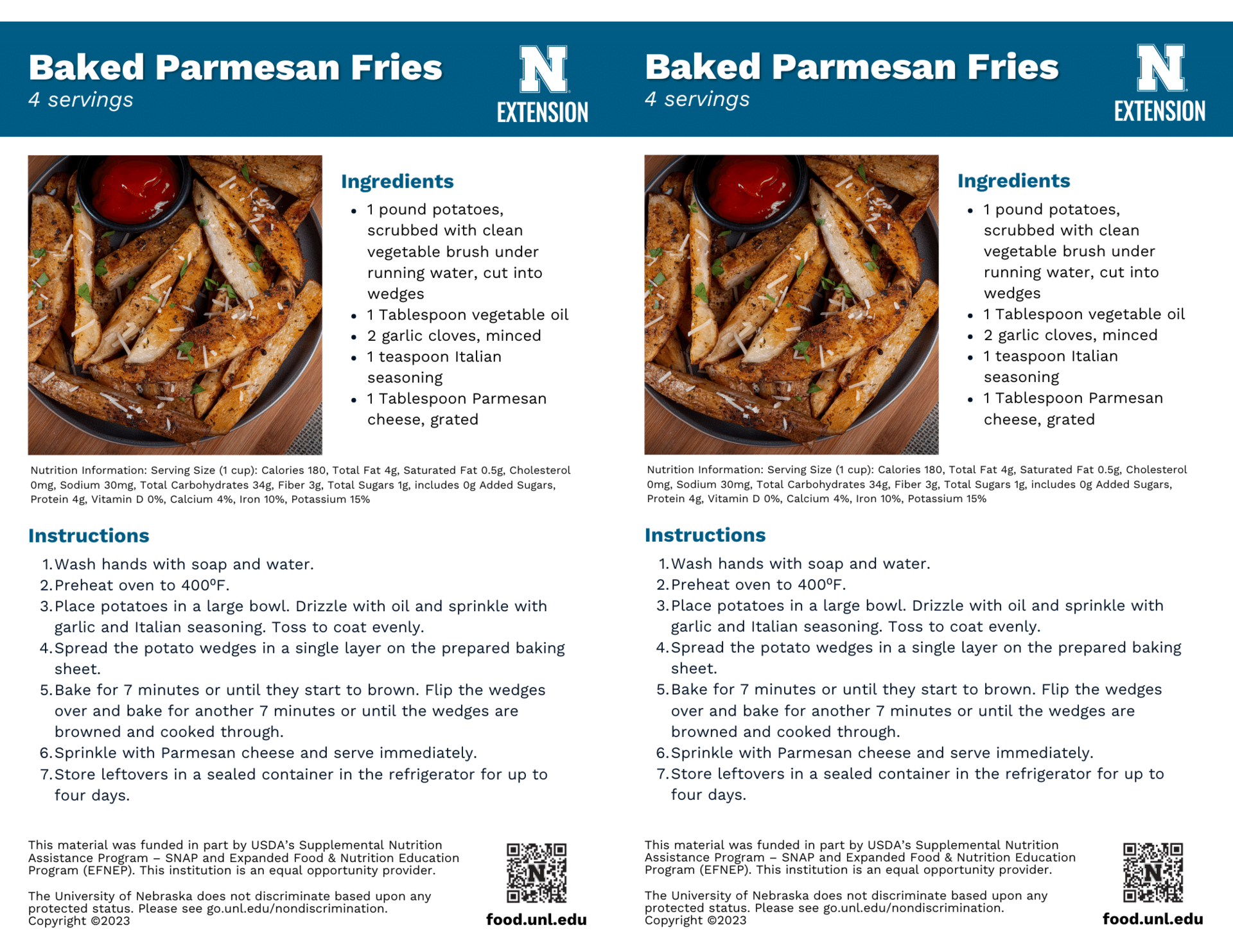 Handout - Potatoes - Baked Parmesan Fries Recipes | UNL Food | Nebraska