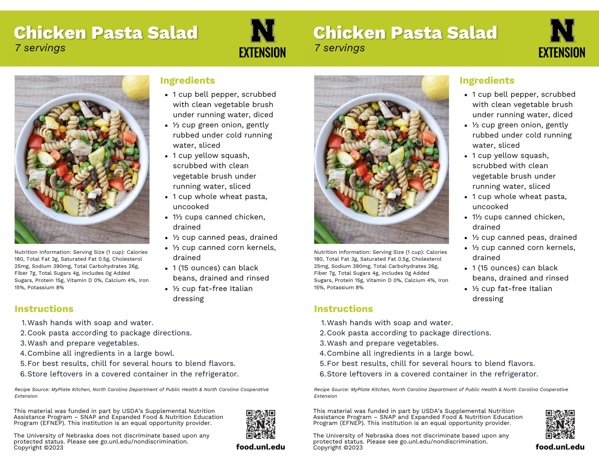 Handout - Summer Squash - Chicken Pasta Salad Recipes | UNL Food | Nebraska