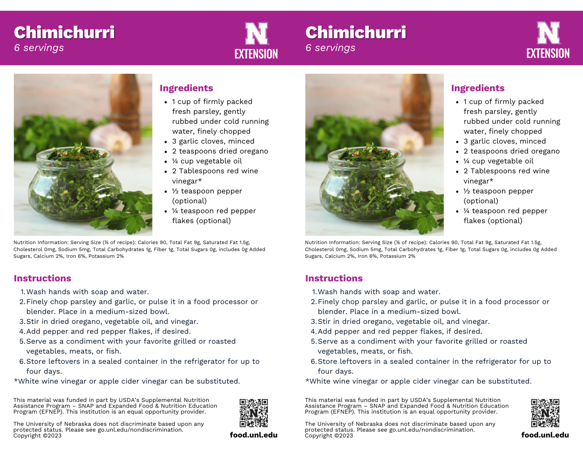 Handout - Fresh Herbs - Chimichurri Recipes | UNL Food | Nebraska