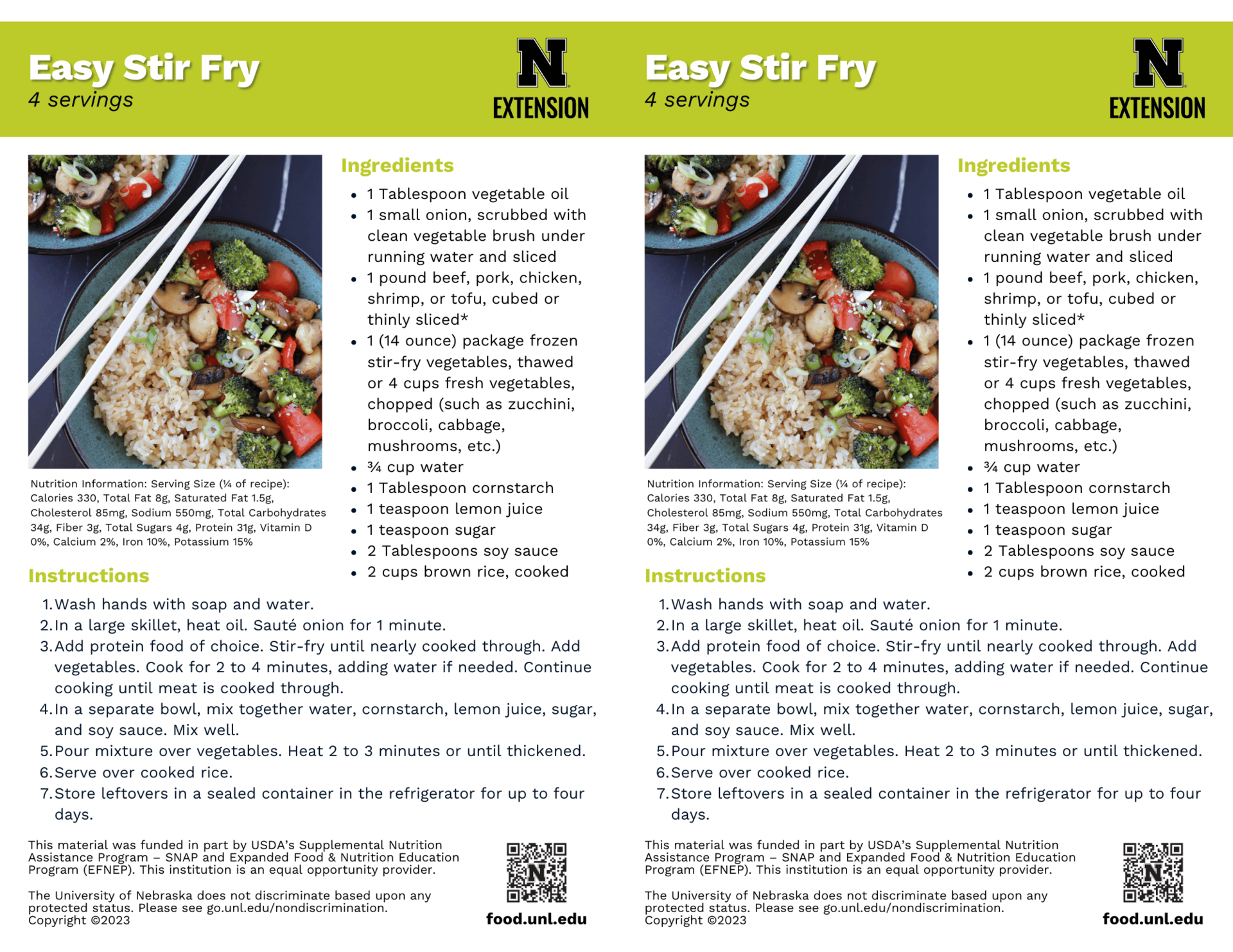 Handout - Broccoli - Easy Stir Fry Recipes | UNL Food | Nebraska