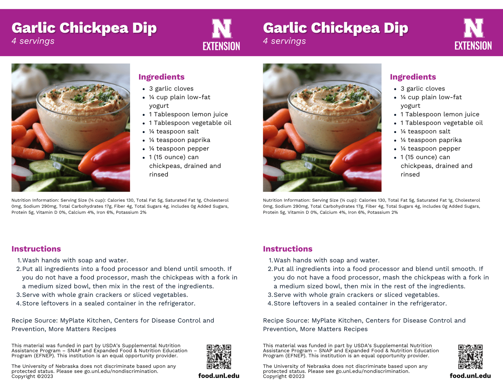 Handout - Fresh Herbs - Garlic Chickpea Dip Recipes | UNL Food | Nebraska