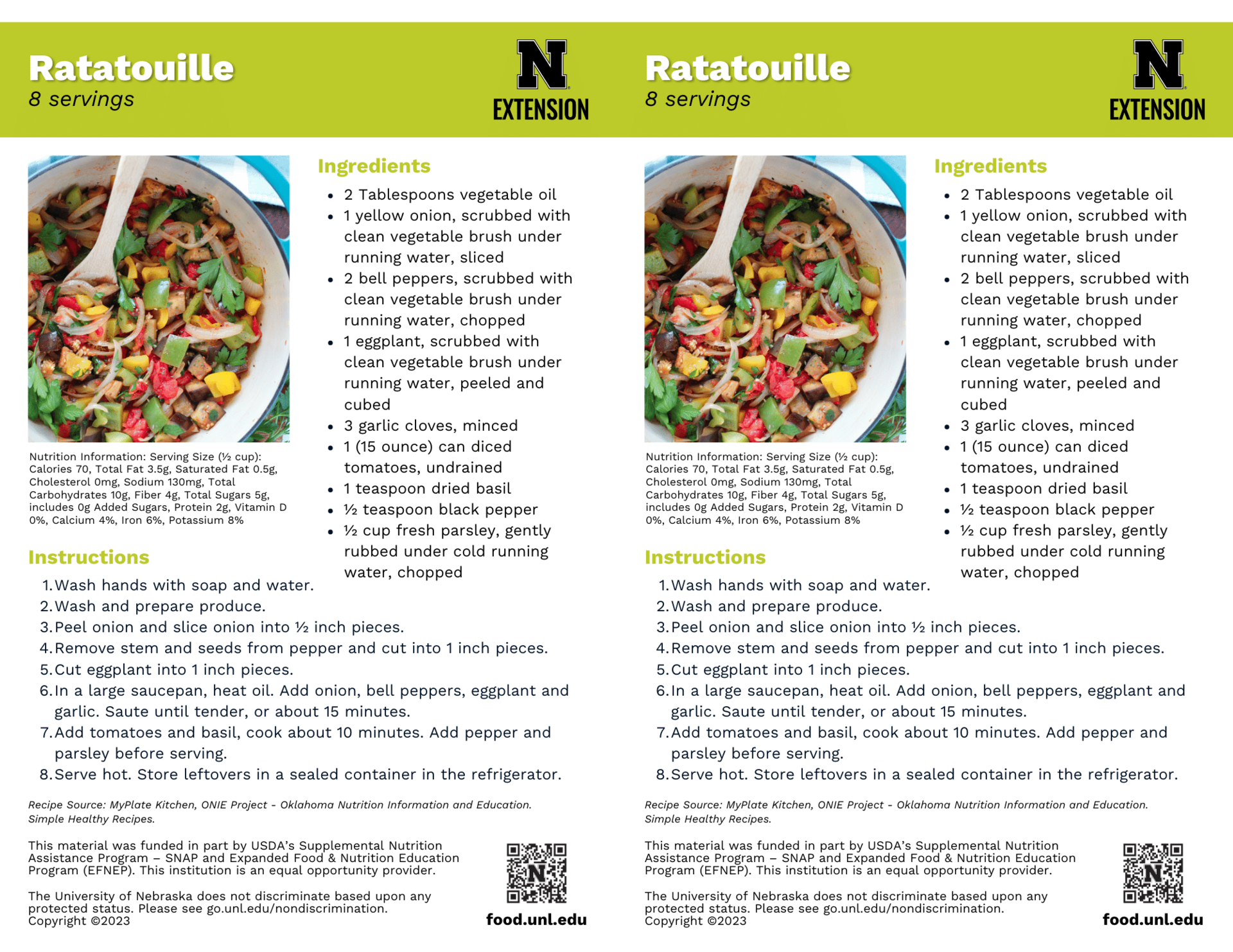 Handout - Bell Peppers - Ratatouille Recipes | UNL Food | Nebraska