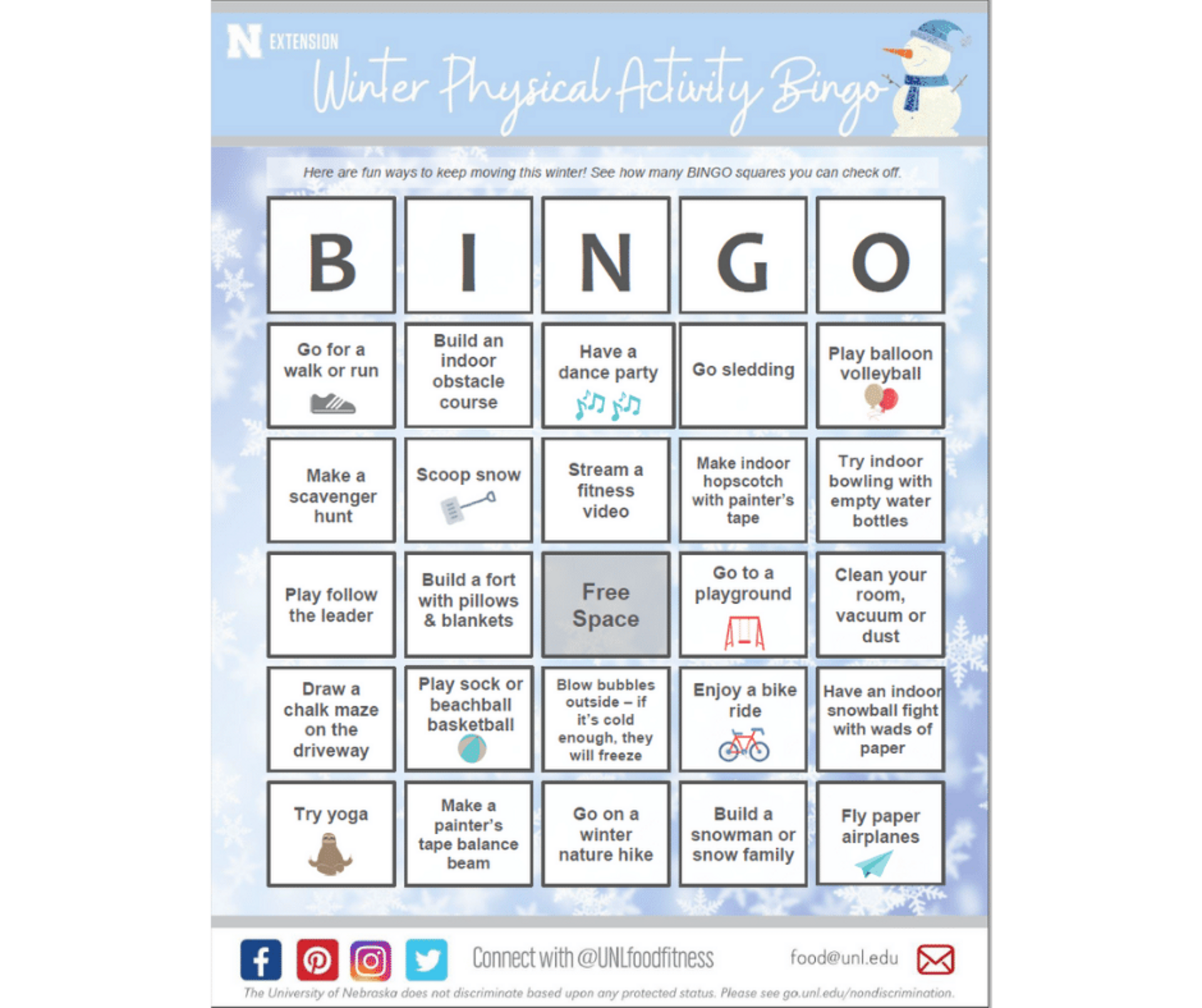 Winter Physical Activity Bingo | UNL Food | Nebraska