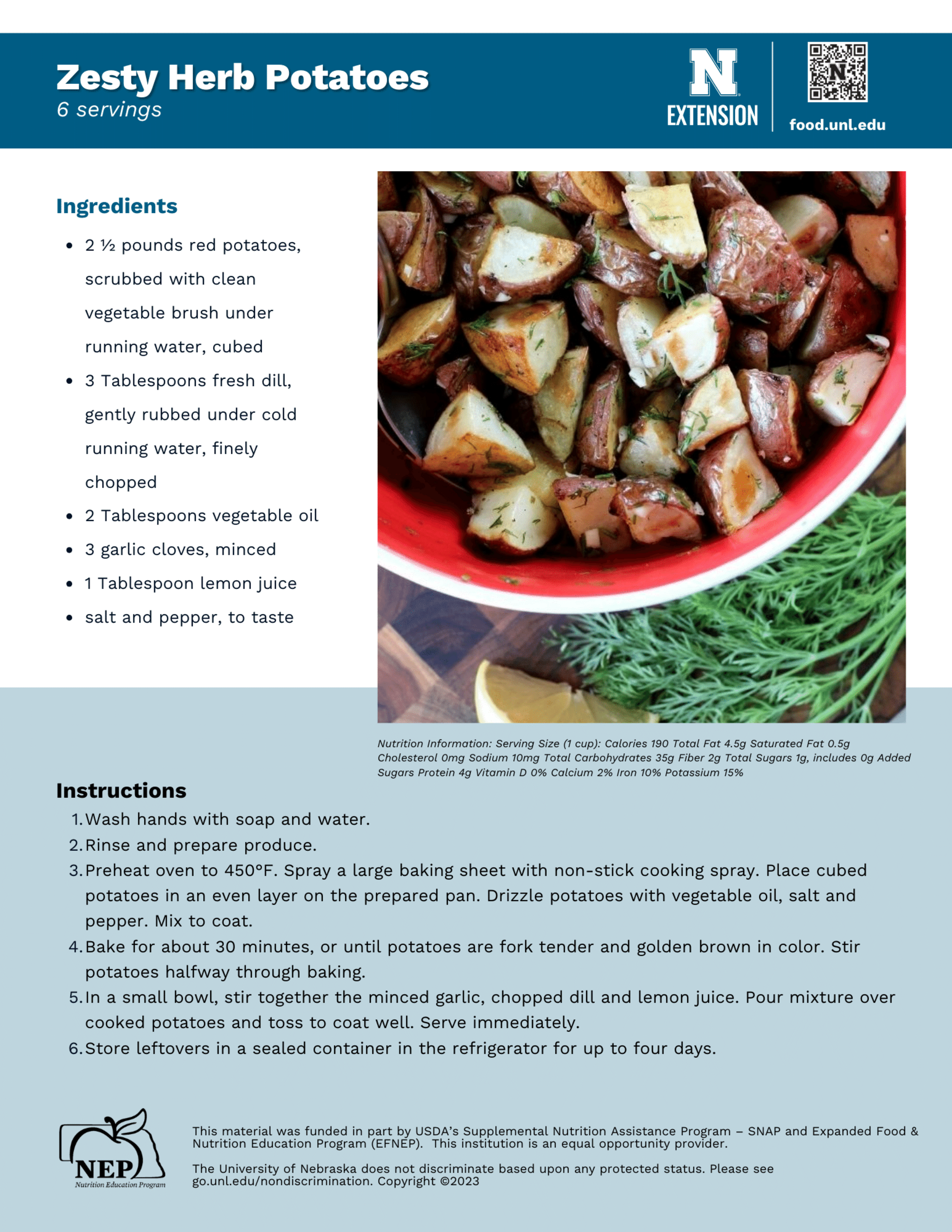 Handout - Potatoes - Zesty Herb Potatoes Recipe | UNL Food | Nebraska