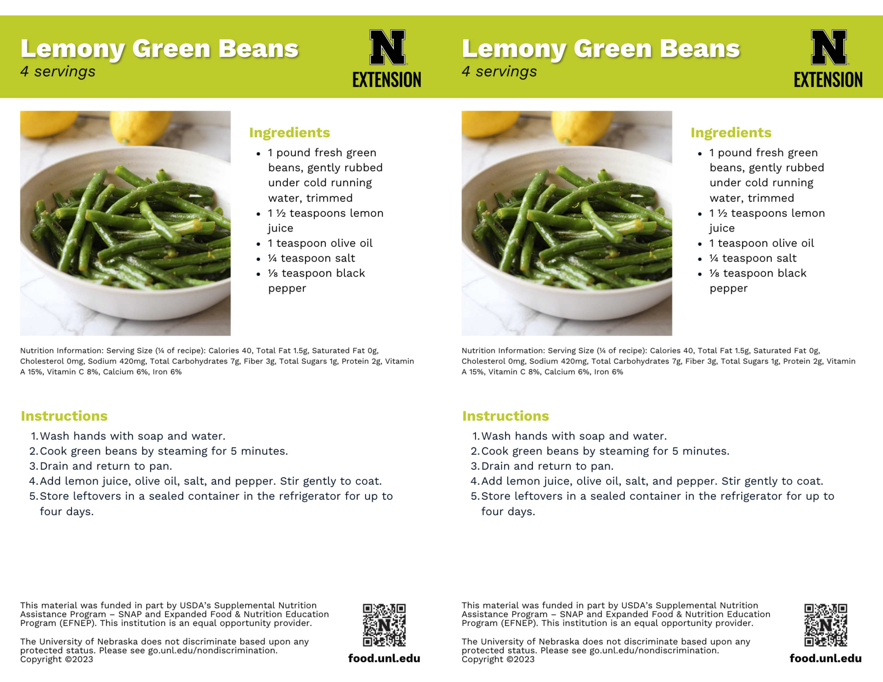 Handout - Green Beans - Lemony Green Beans Recipes | UNL Food | Nebraska