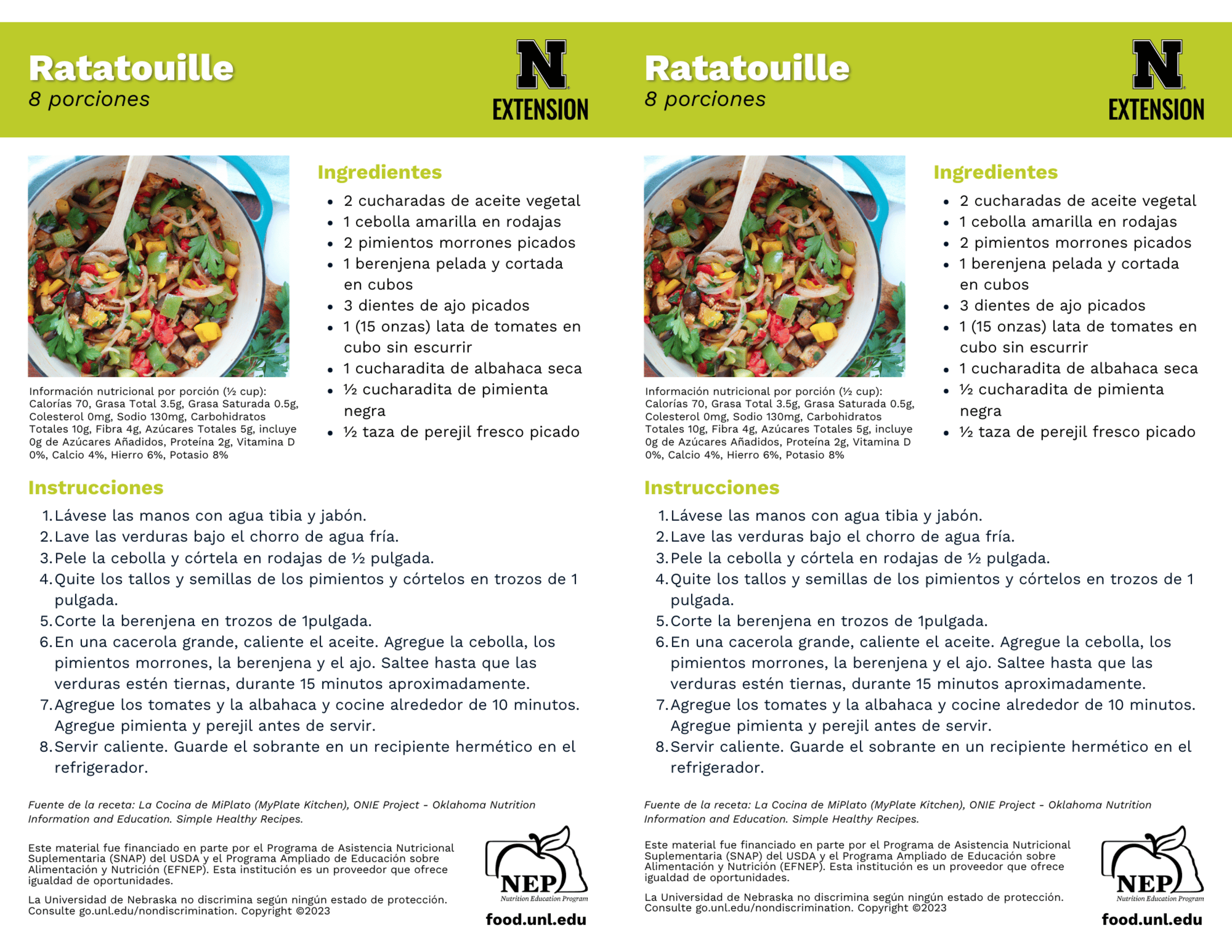Handout - Bell Peppers - Spanish - Ratatouille Recipes | UNL Food ...