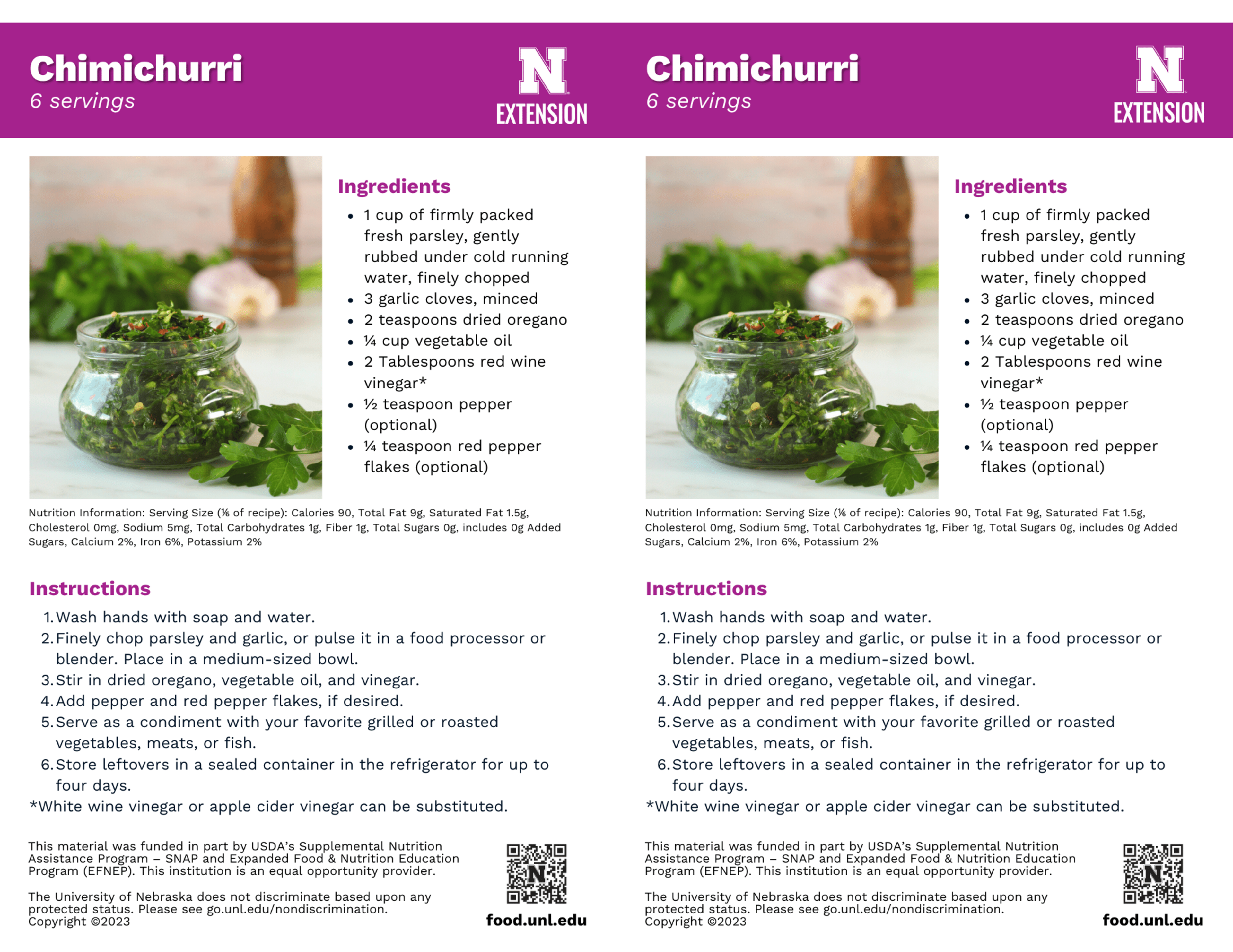 Handout - Fresh Herbs - Chimichurri Recipes | UNL Food | Nebraska