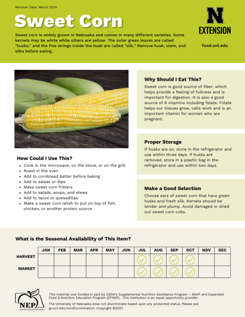 Handout - Sweet Corn | UNL Food | Nebraska