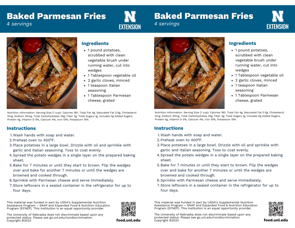 Handout - Potatoes - Baked Parmesan Fries Recipes | UNL Food | Nebraska