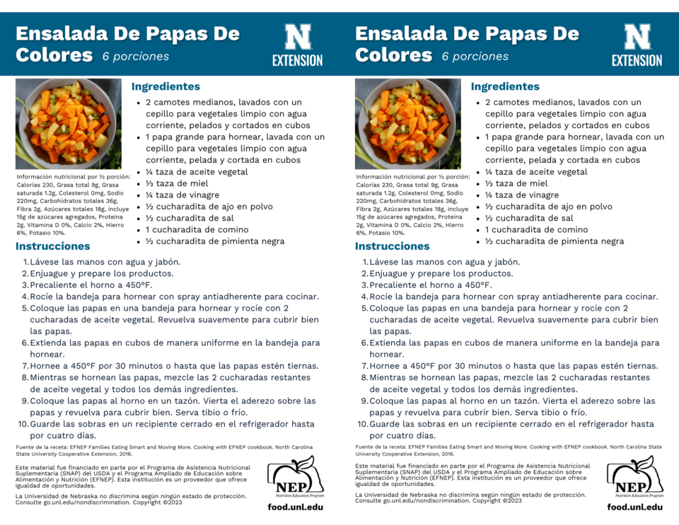 Handout - Sweet Potatoes - Spanish - Colorful Potato Salad Recipes ...
