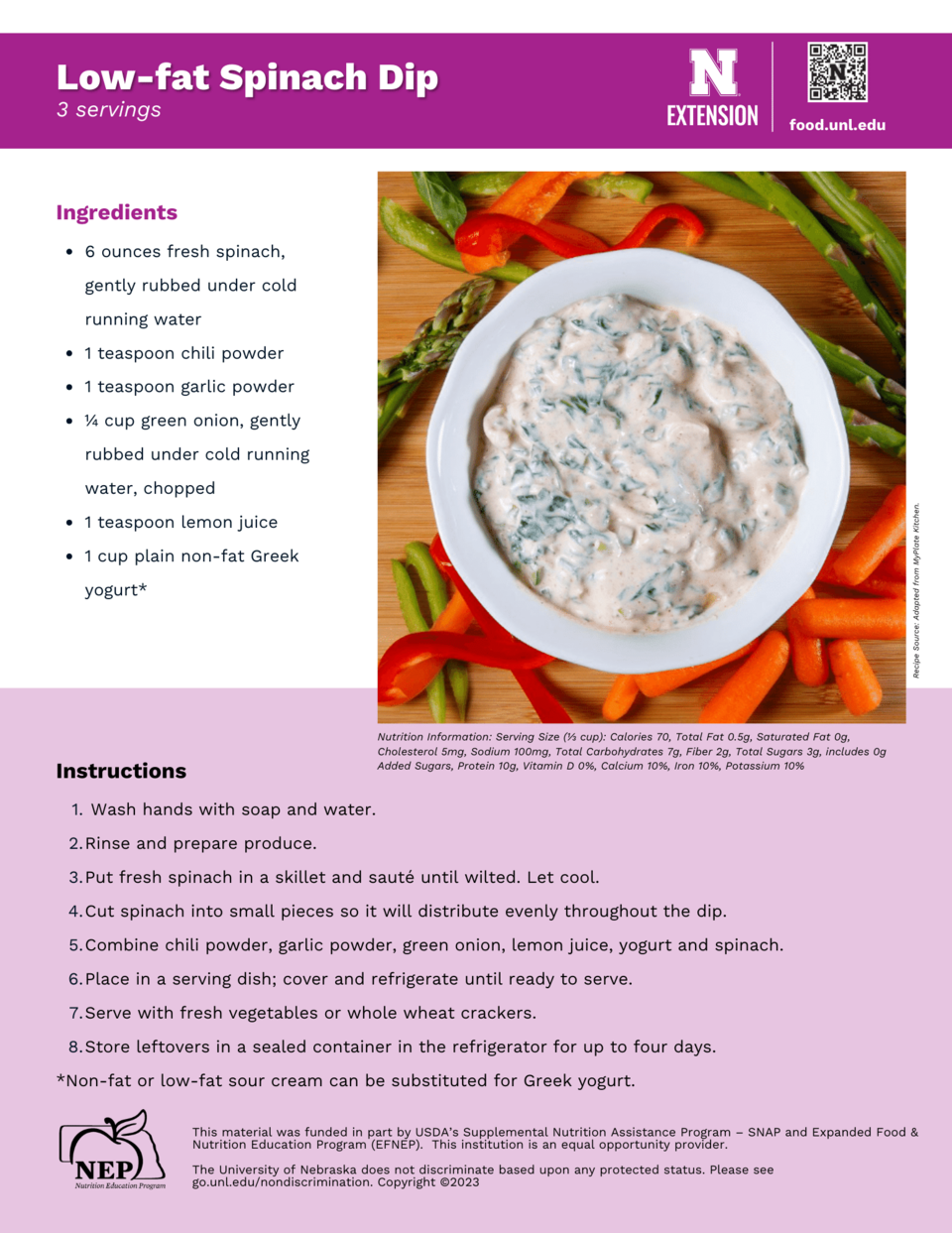 Handout - Spinach - Low Fat Spinach Dip Recipe | UNL Food | Nebraska